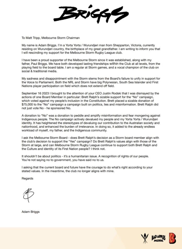 Rapper Briggs slams Melbourne Storm chairman over ‘No’ Campaign ...